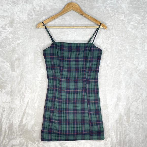 Luna Chix | Dresses | Luna Chix Vtg Green Tartan Mini Dress Fit Flare ...